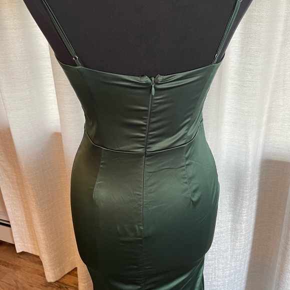 cherley | Dresses | Dark Green Satin Long Square Neck Fishtail Dress ...